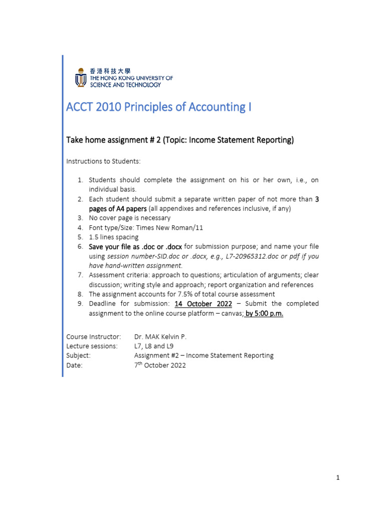 Question Take Home Exercise No 2 Income Statement Reporting Pdf