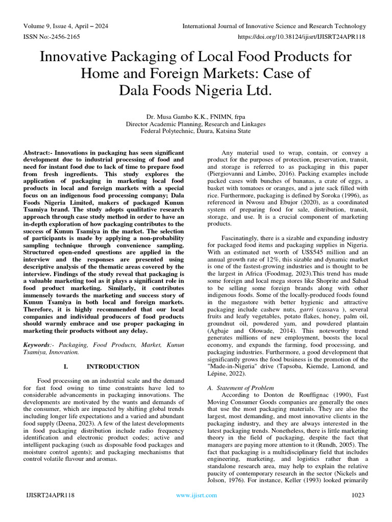 Innovative Packaging of Local Food Products For Home and Foreign ...