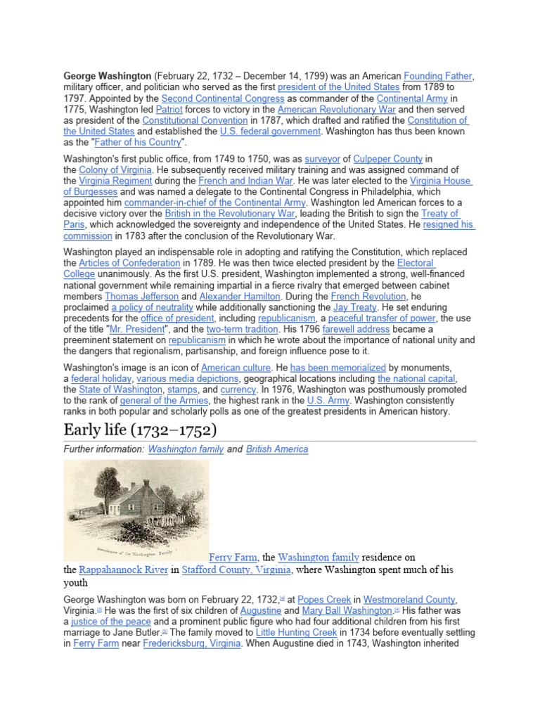 Early Life (1732-1752) : George Washington (February 22, 1732 ...