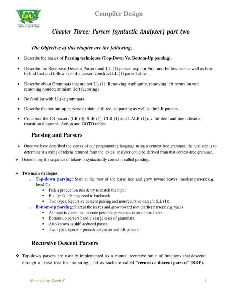 Chapter 3 - Syntax Analysis (Parsers) Part Two | PDF | Parsing | Metalogic