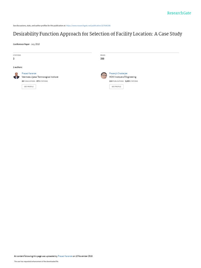 Desirability Function Approach For Selection of Facility Location: A ...