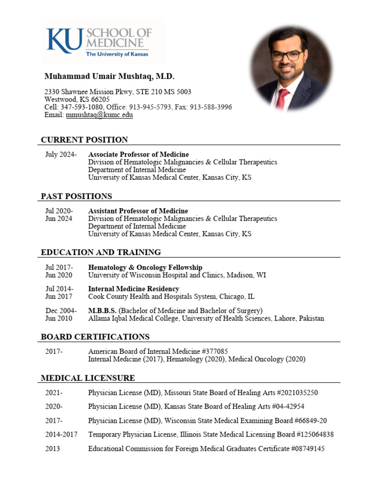 CV Mushtaq MU PDF | PDF | Hematopoietic Stem Cell Transplantation ...