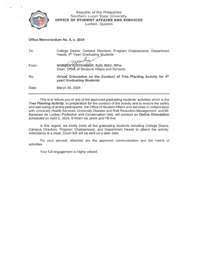 OSA Office Memo No. 6s.2024 1 Graduating 2024 | PDF