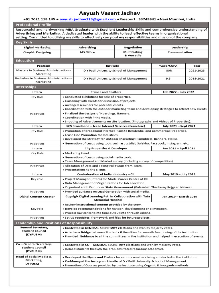 Aayush Jadhav Resume | PDF | Marketing | Business