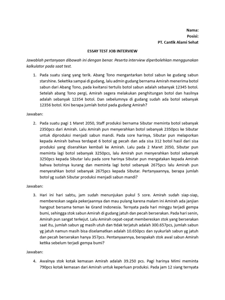 Essay Test Job Interview | PDF