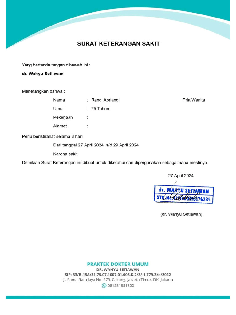 Surat Keterangan Sakit Randi | PDF