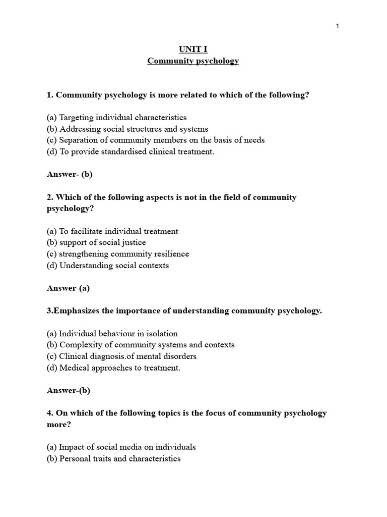 Community Psychology: Principles and Goals | PDF | Psychology | Mental ...