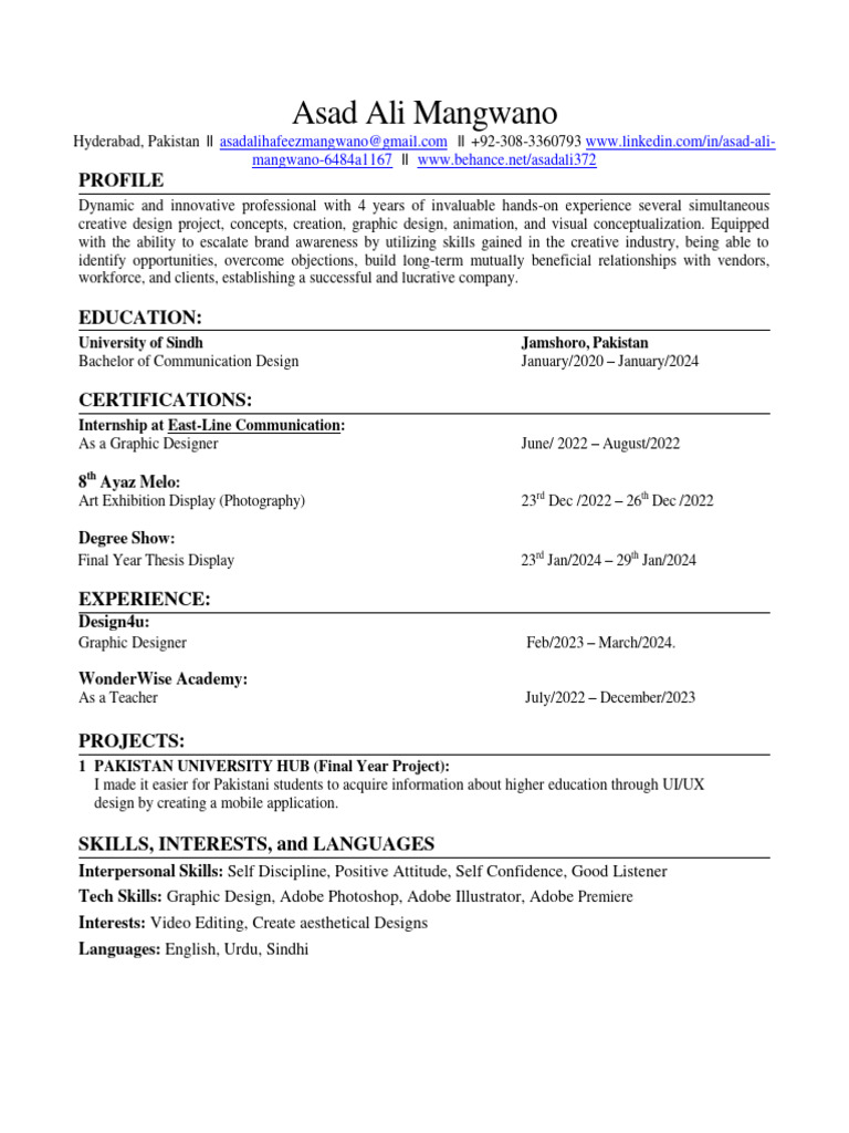 CV Asad Ali | PDF