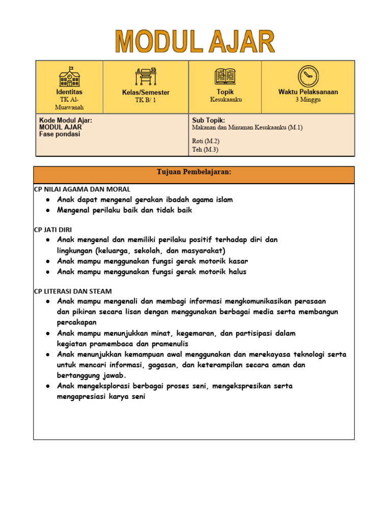 Modul Ajar Makanan Dan Minuman Kesukaan | PDF | Memasak, Makanan, & Anggur