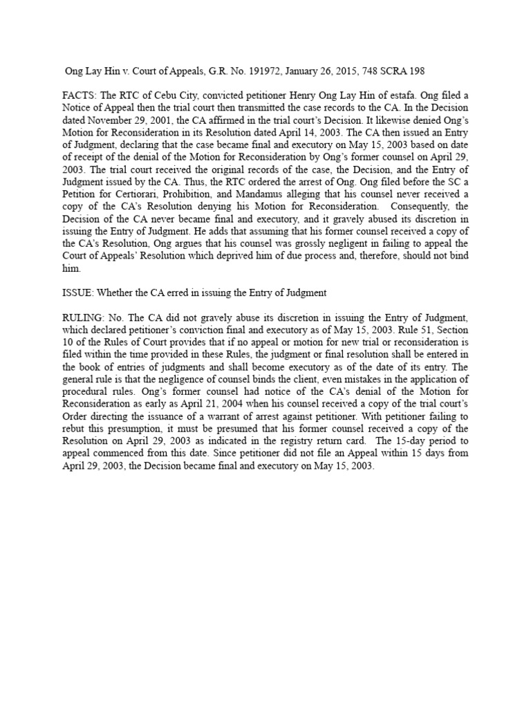 Ong Lay Hin v. CA | PDF | Judgment (Law) | Appeal