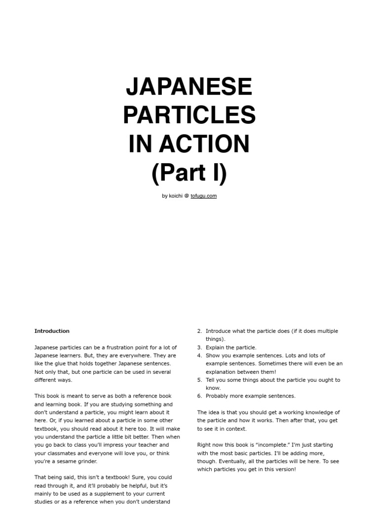 TOFUGU - Japanese Particles in Action | PDF | Japanese Language | Question