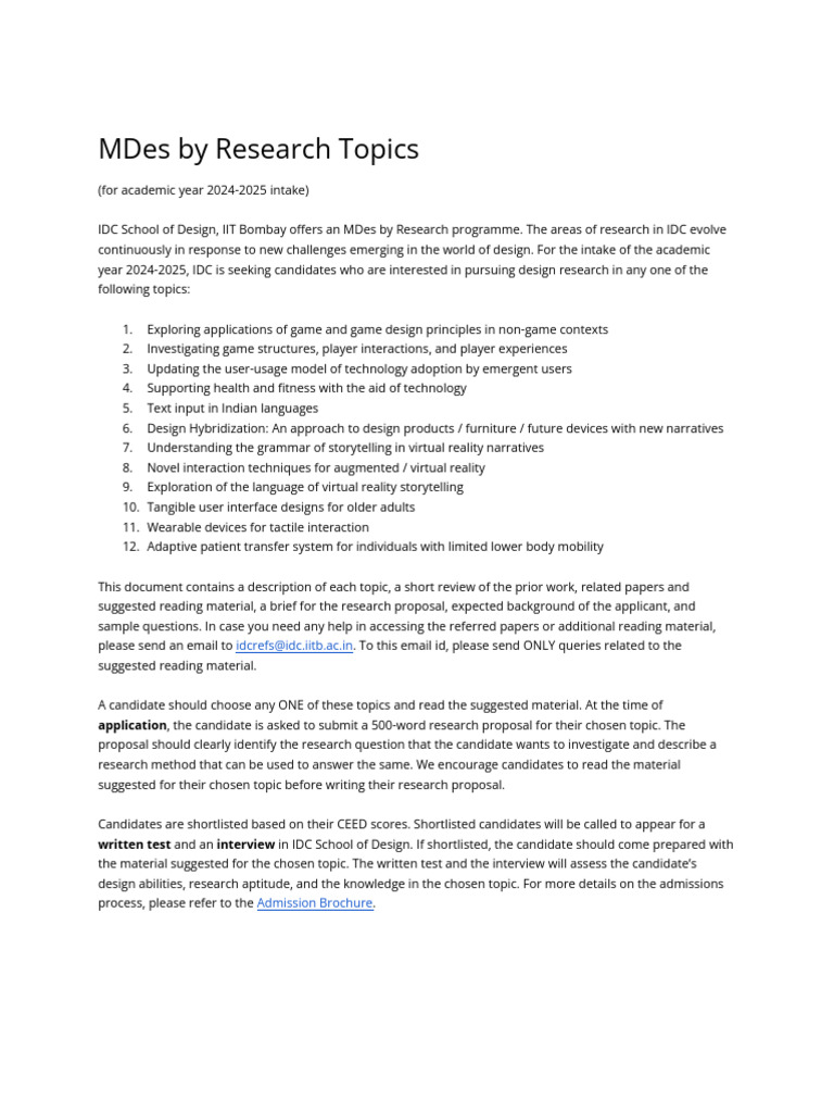 MDes by Research Topics for 2024-2026 Intake-1 | PDF | Human–Computer ...