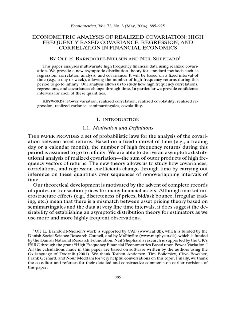 Econometric Analysis of Realized Covariation High Frequency Based ... Econometric Analysis of Realized Covariation High Frequency Based ...