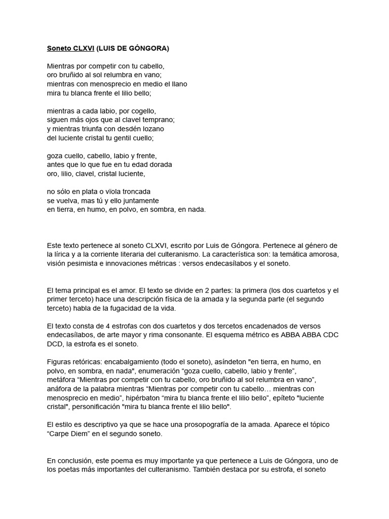 Soneto CLXVI Luis de Góngora | PDF | Arte