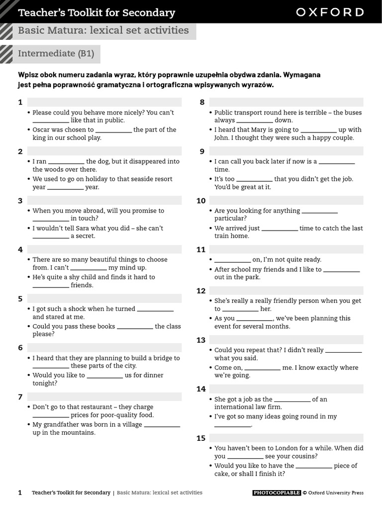Toolkit For Secondary Basic Matura Lexical Set Activities | PDF