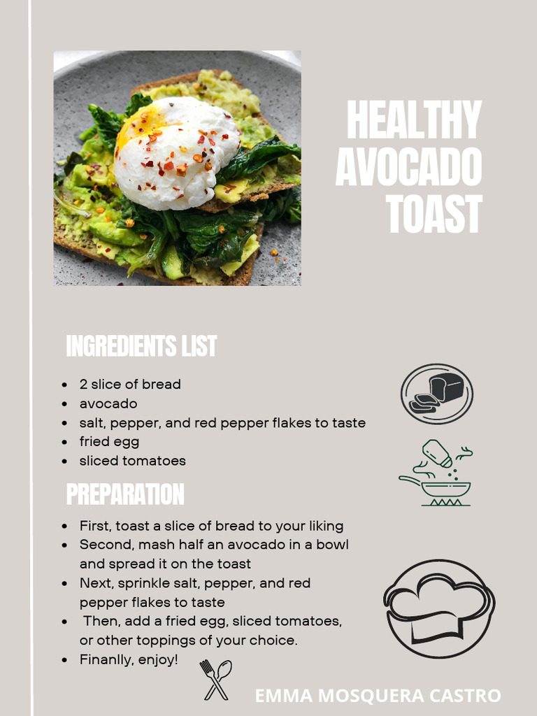Beige White Healthy Breakfast Recipe Card | PDF