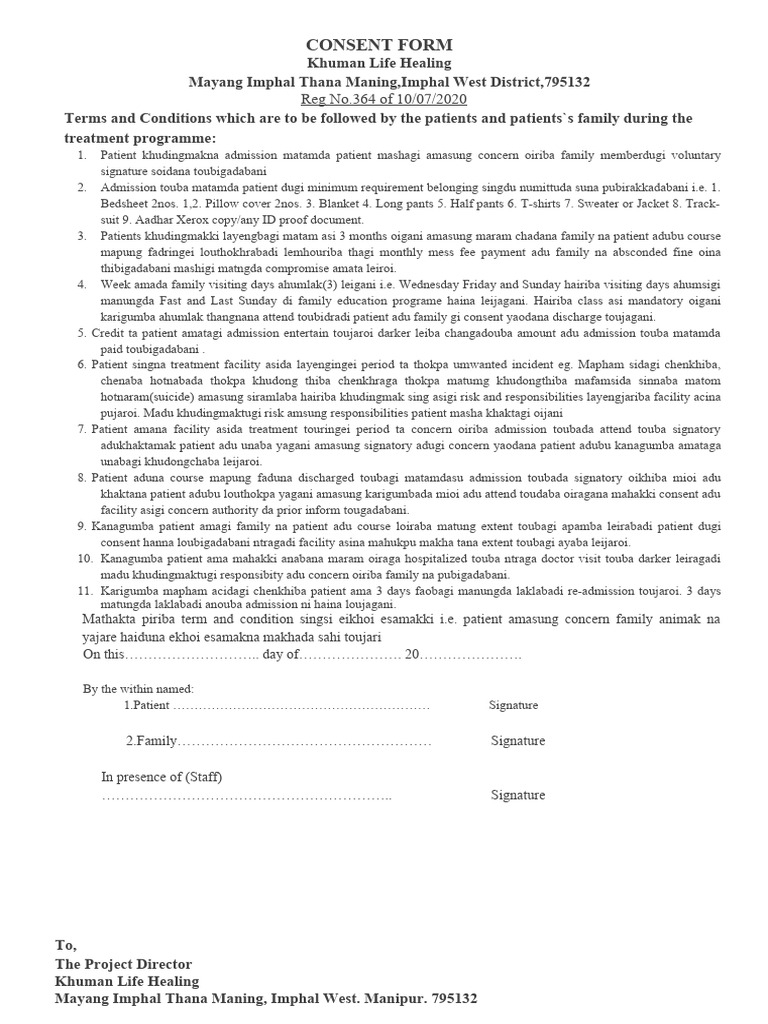 Consent Form for Khuman Life Healing | PDF | Recreational Drug Use ...