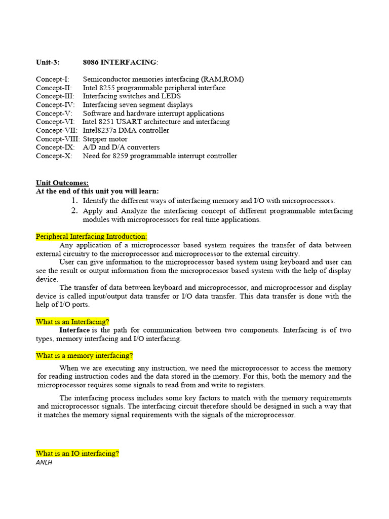 8086 Microprocessor Interfacing Guide | PDF | Input/Output | Computer Data