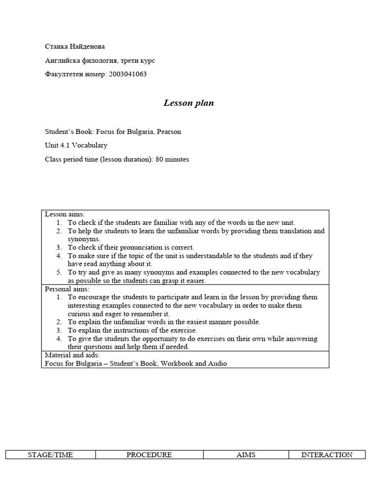 Lesson Plan | PDF | Vocabulary | Behavior Modification