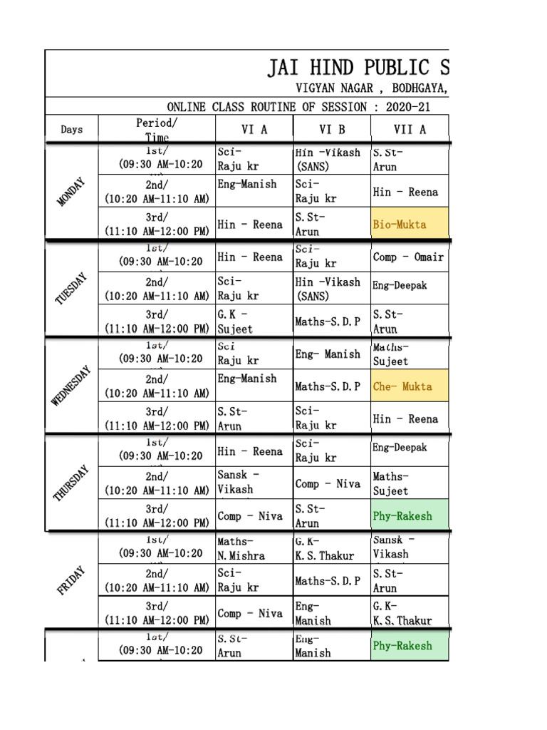 Oline Routine class-VI TO VIII-1 | PDF