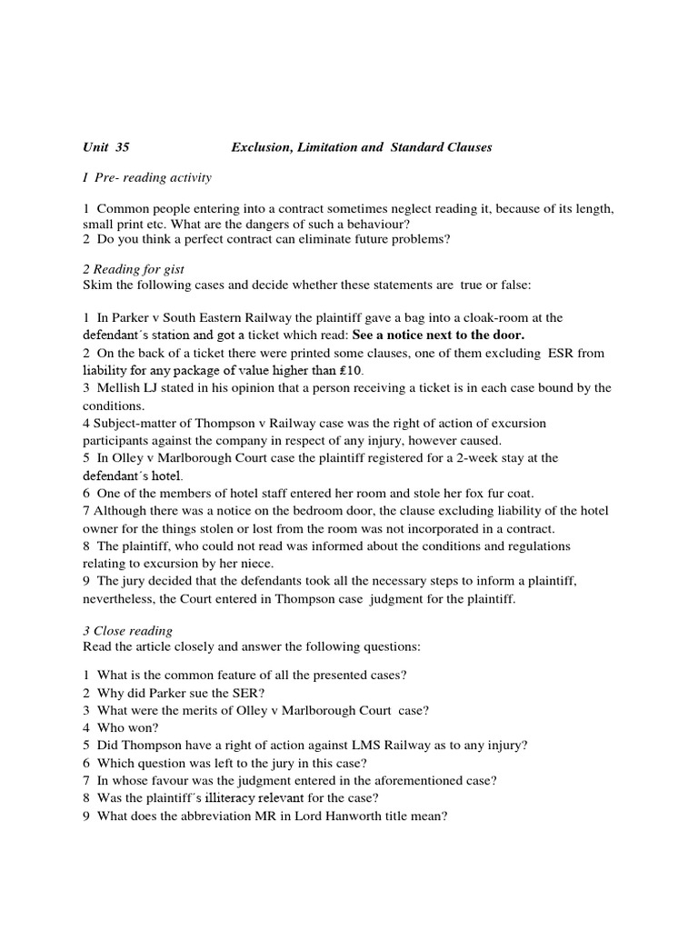 Exclusion and Limitation Clauses Explained | PDF | Legal Liability ...