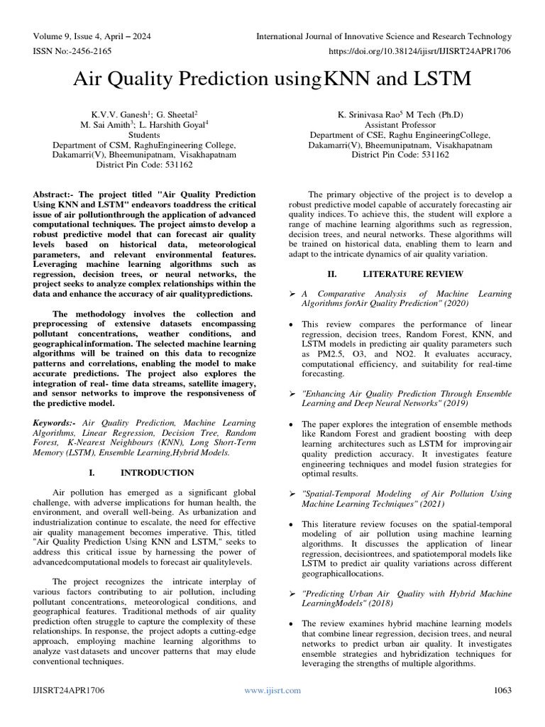 Air Quality Prediction usingKNN and LSTM | PDF | Machine Learning | Prediction