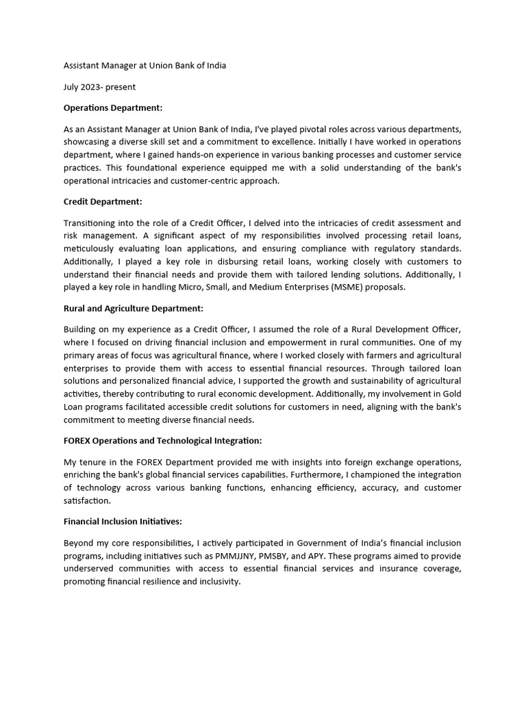 Assistant Manager Role at Union Bank | PDF | Banks | Financial Inclusion