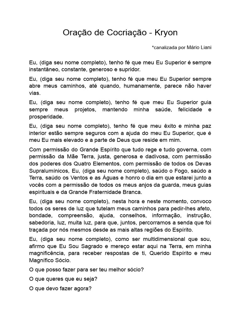 Oração de Cocriação - Kryon | PDF | Amor | Sabedoria