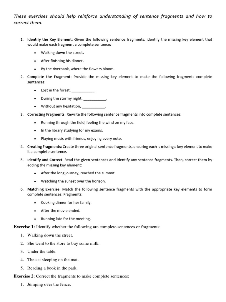Mastering Sentence Fragments Exercises | PDF