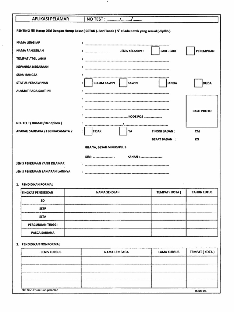 Form Pengisian Biodata Hal. 2 | PDF