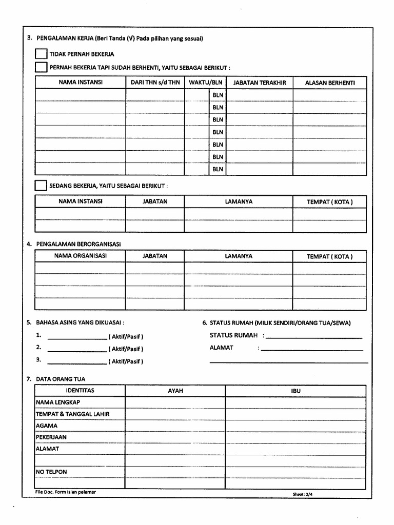 Form Pengisian Biodata Hal. 3 | PDF
