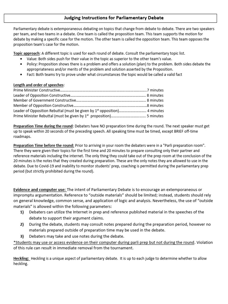 Parliamentary Debate Judge Instructions | PDF | Argument