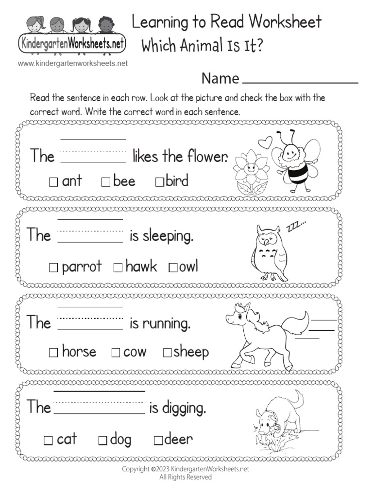 Learning to Read Worksheet | PDF