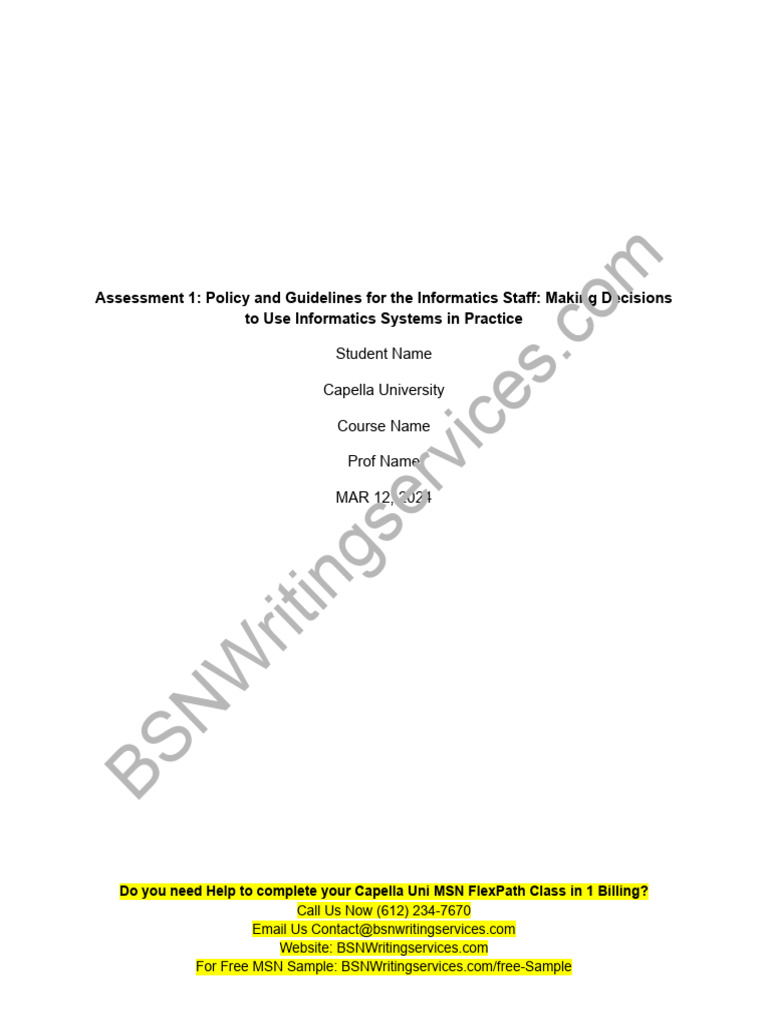 NURS FPX 6412 Assessment 1 Policy and Guidelines For The Informatics Staff - Making Decisions To ...