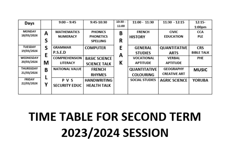 SECOND TERM EXAM TIME TABLE 2023-2024 (1) | PDF