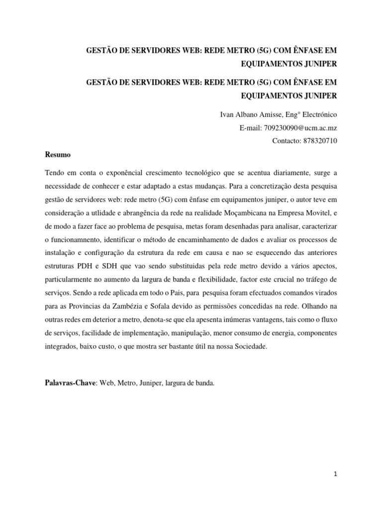 Artigo. System Admin. Ivan Albano Amisse | PDF | Ethernet | Rede de computadores