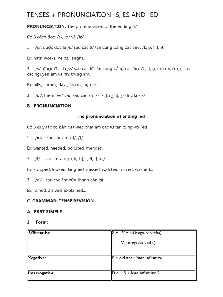 Tenses + Pronunciation - S, Es and - Ed | PDF