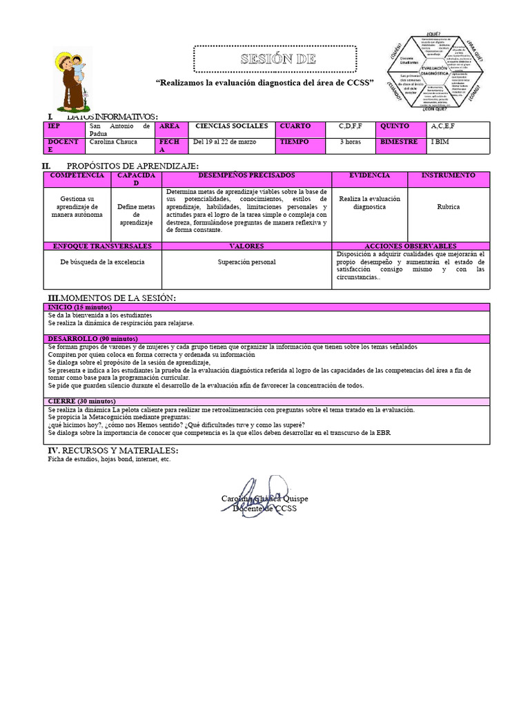 Sesion CCSS Evaluacion Diagnostica | PDF | Evaluación | Aprendizaje