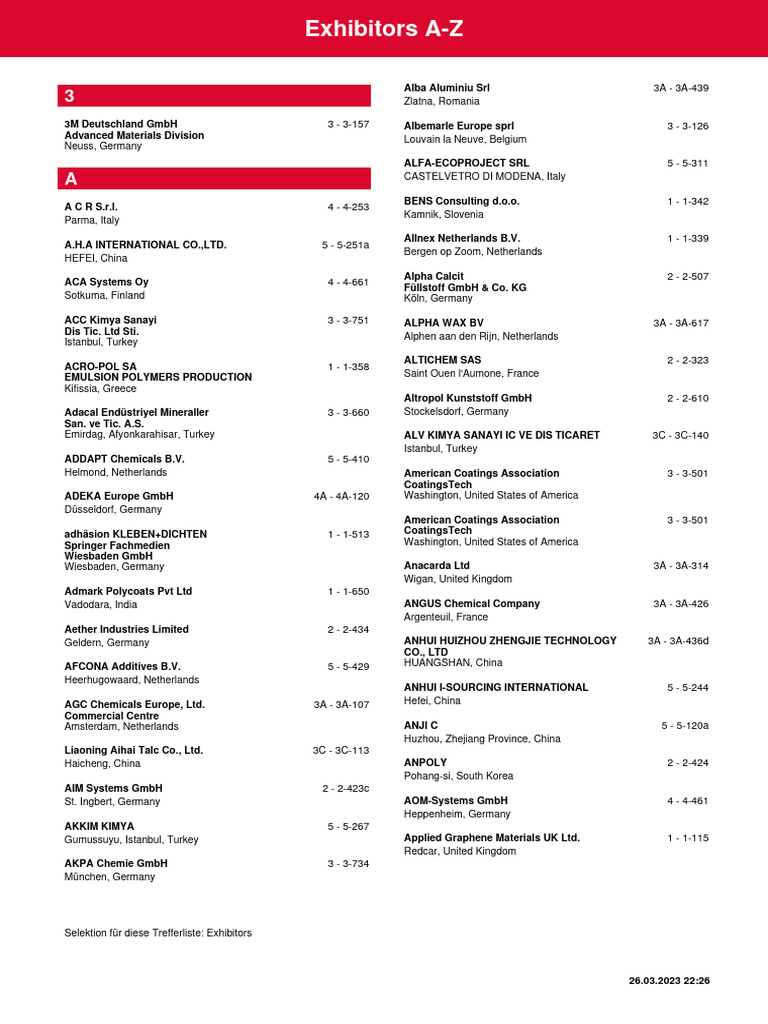 Exhibitor List | PDF | Chemical Substances | Materials