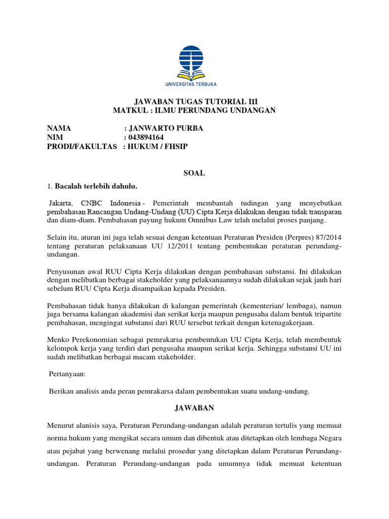 Tugas Iii Ilmu Perundang Undangan | PDF
