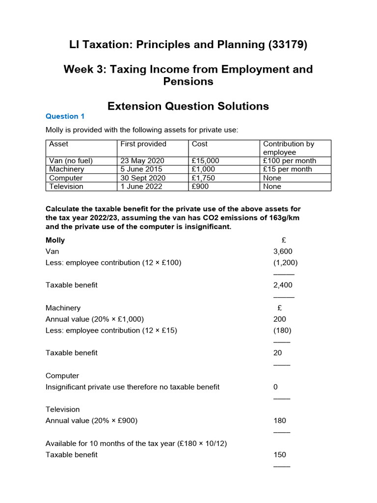 Week 3 - Extension Questions (Solutions) | PDF | Taxes | Pension