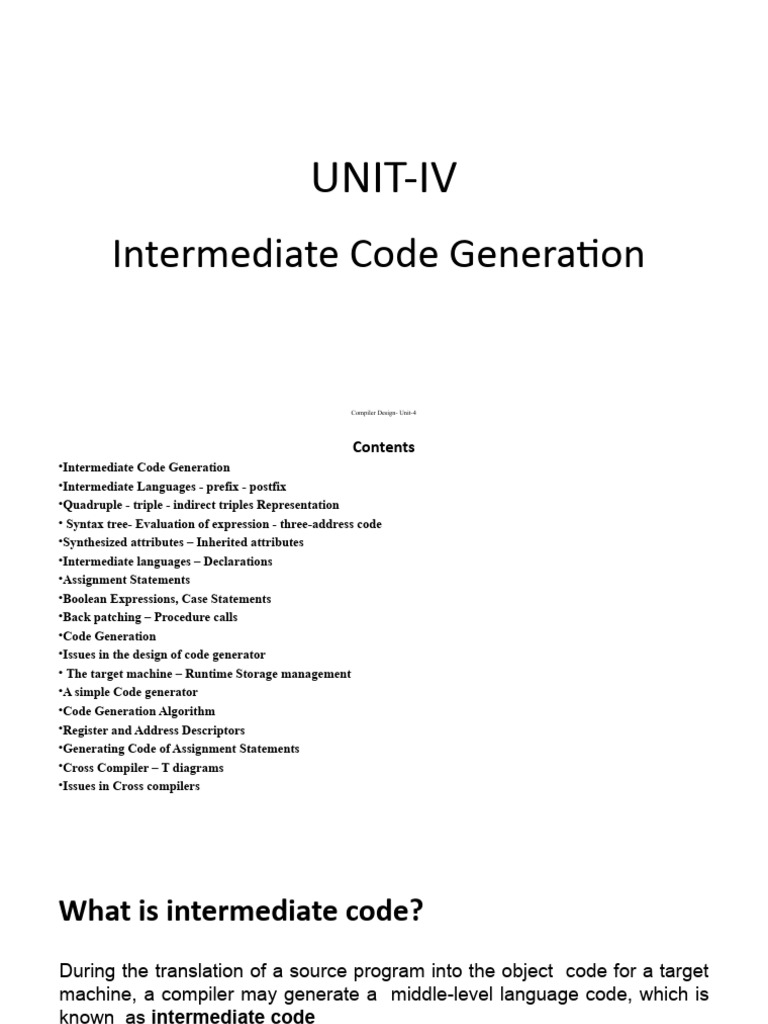 Unit 4 Intermediate Code Generation New Pdf Data Type Compiler