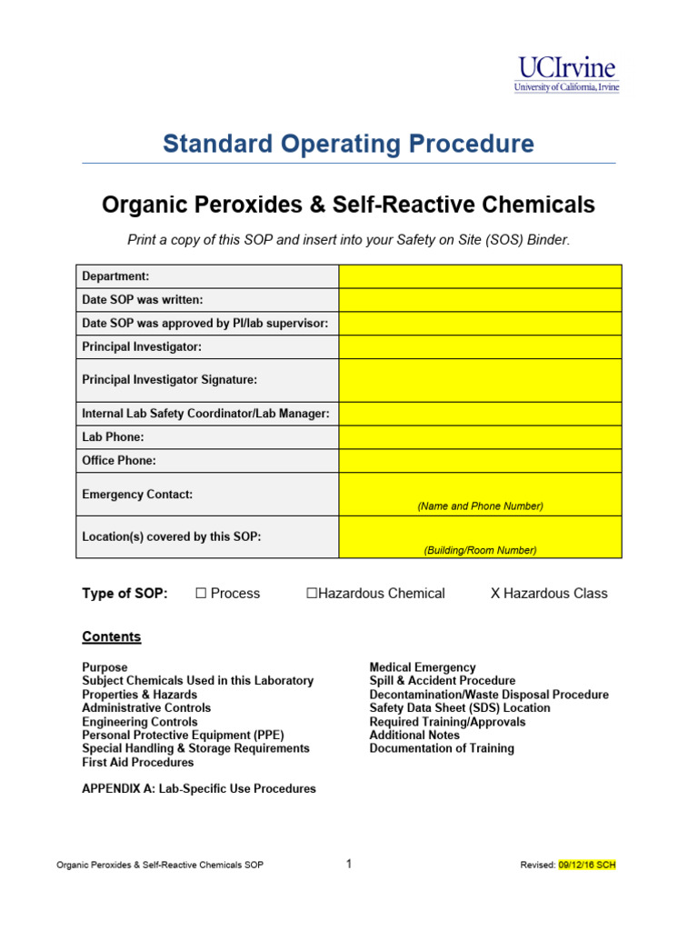 Organic Peroxides Self Reactive Chemicals | PDF | Laboratories | Ph