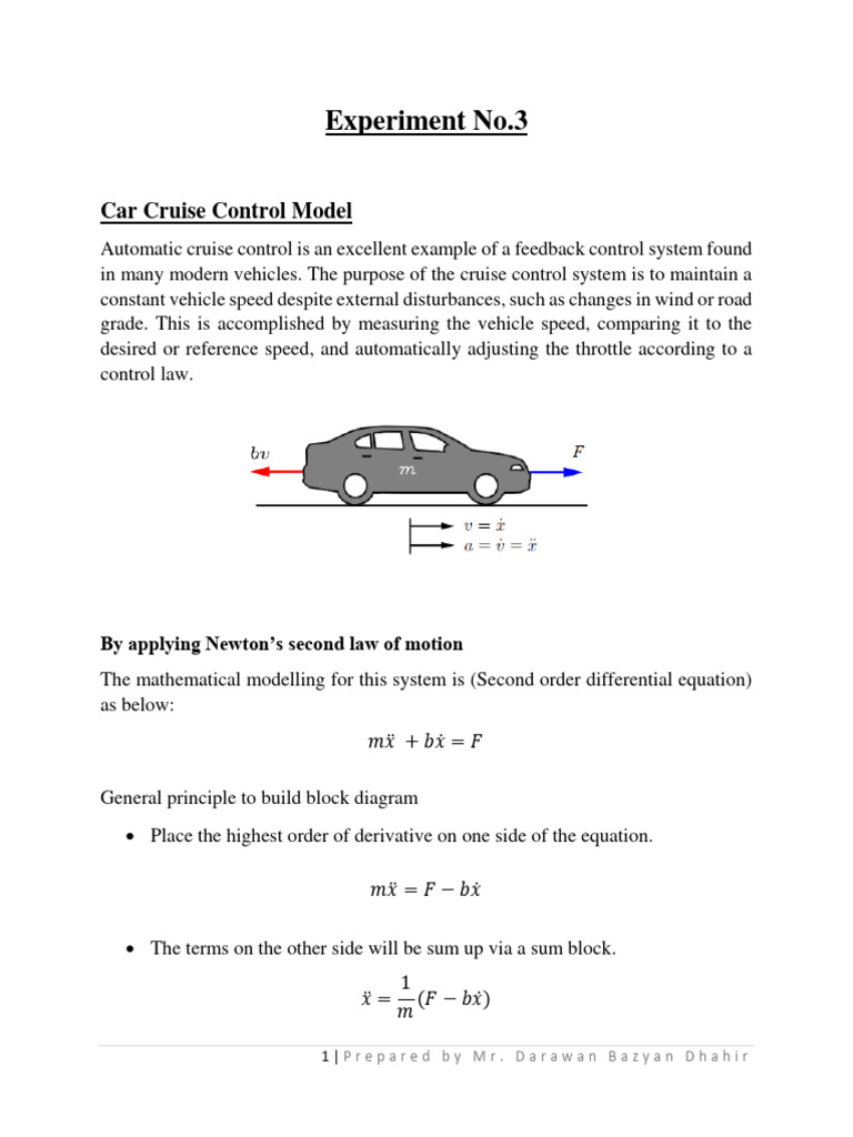 Practical - Experiment 3 (Car Cruise Control Model) | Download Free PDF ...