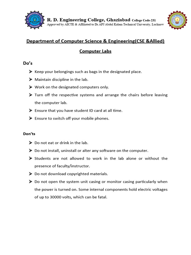 Cse Computer Lab Do's and Don'ts | PDF | Computers | Technology ...