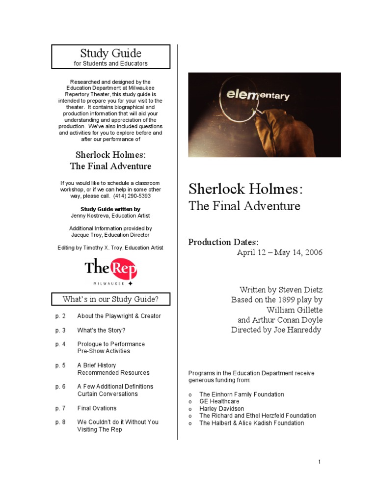 Sherlock Holmes:: Study Guide | PDF | Professor Moriarty | Sherlock Holmes