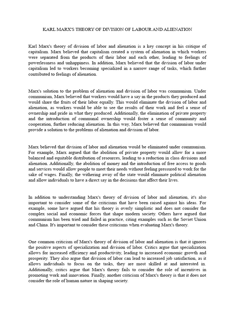 Marx's Labor & Alienation Theory | PDF | Marx's Theory Of Alienation ...