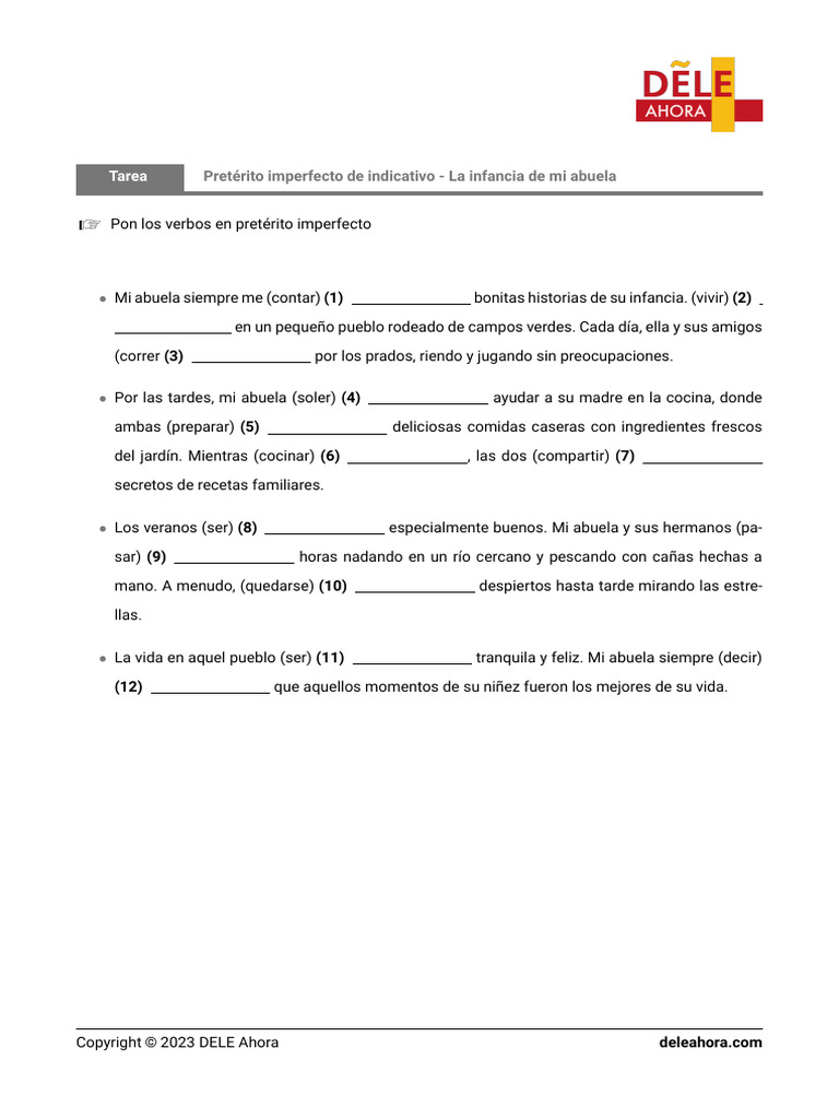 Pretérito Imperfecto de Indicativo - La Infancia de Mi Abuela ...