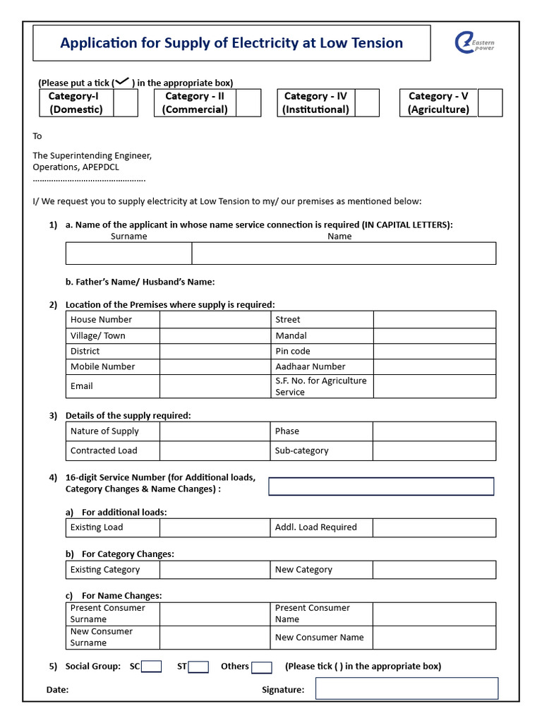 Electricity Supply Application Form | PDF | Deed