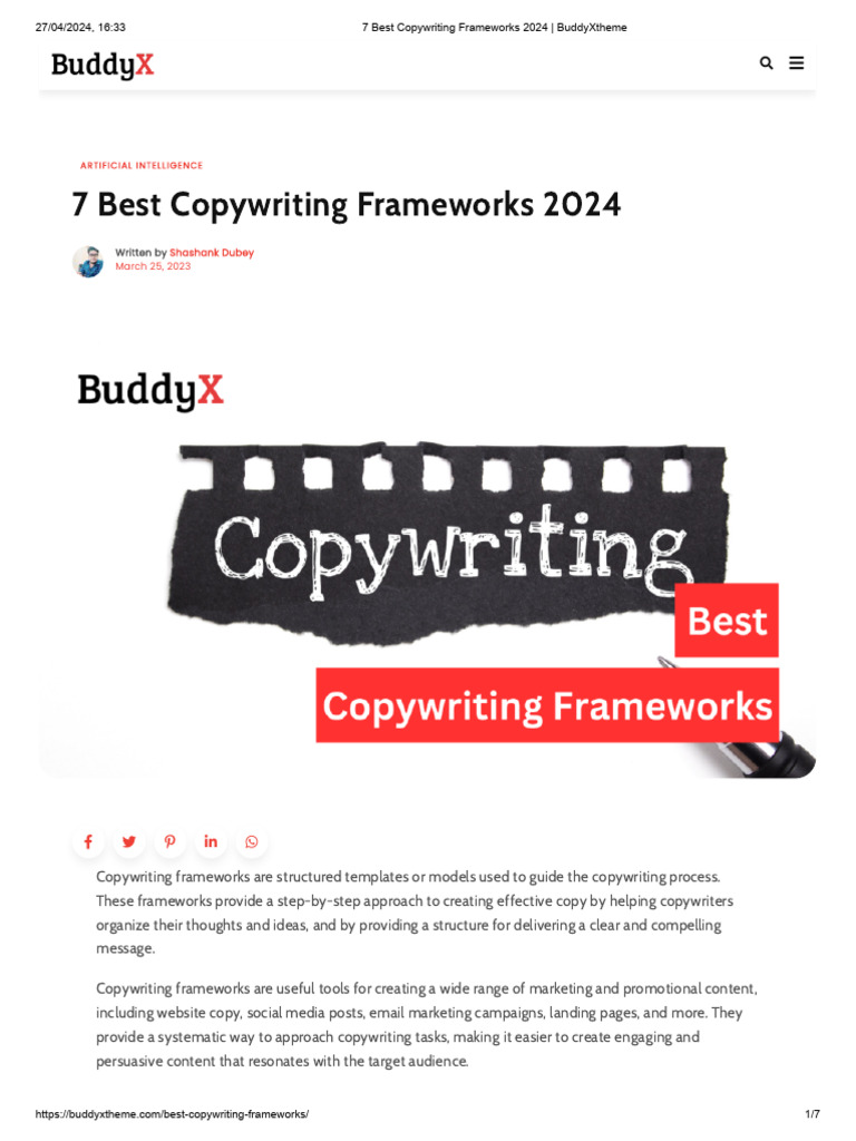 Top 7 Copywriting Frameworks 2024 | PDF | Copywriting | Storytelling